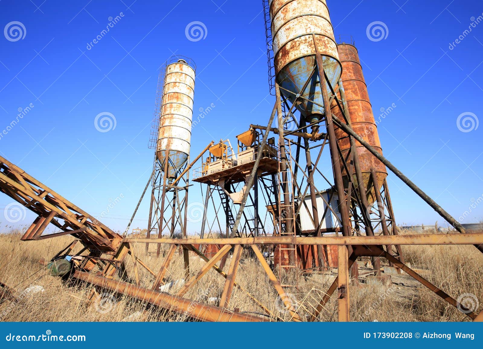 Concrete mixing tower stock photo. Image of materials - 173902208