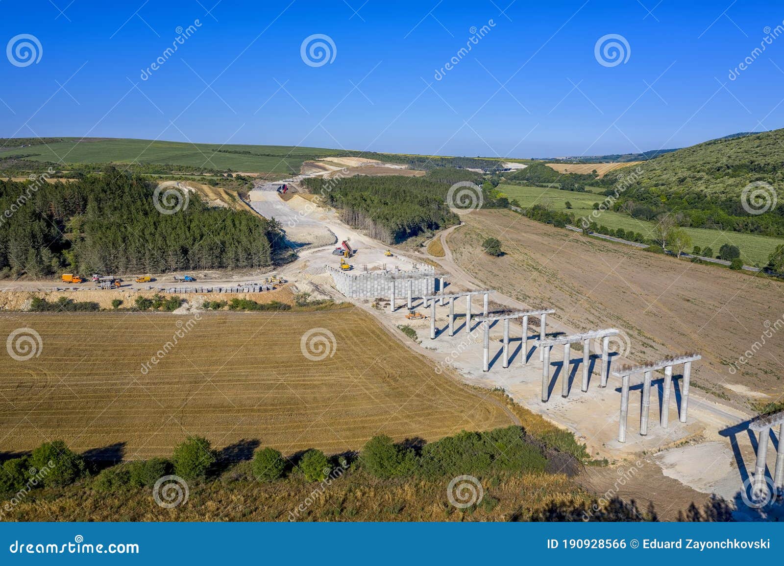 Concrete New Bridge Supports. Construction of a Road Bridge Stock Photo ...
