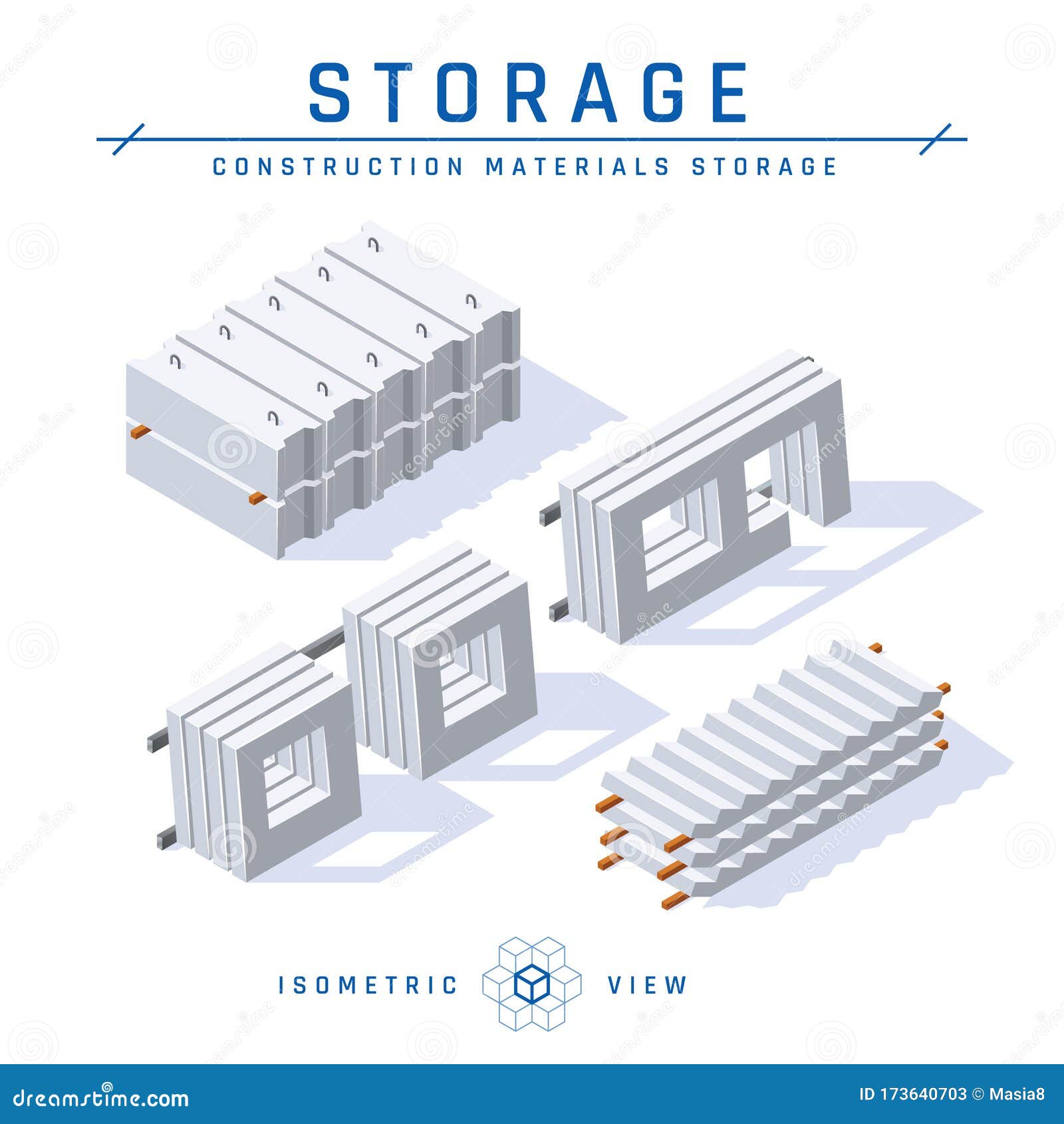 Concrete Panels in Isometric View, Vector Icons Stock Illustration ...