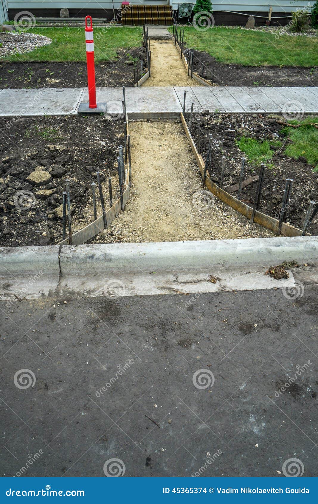 Concrete path construction stock photo. Image of improvement - 45365374