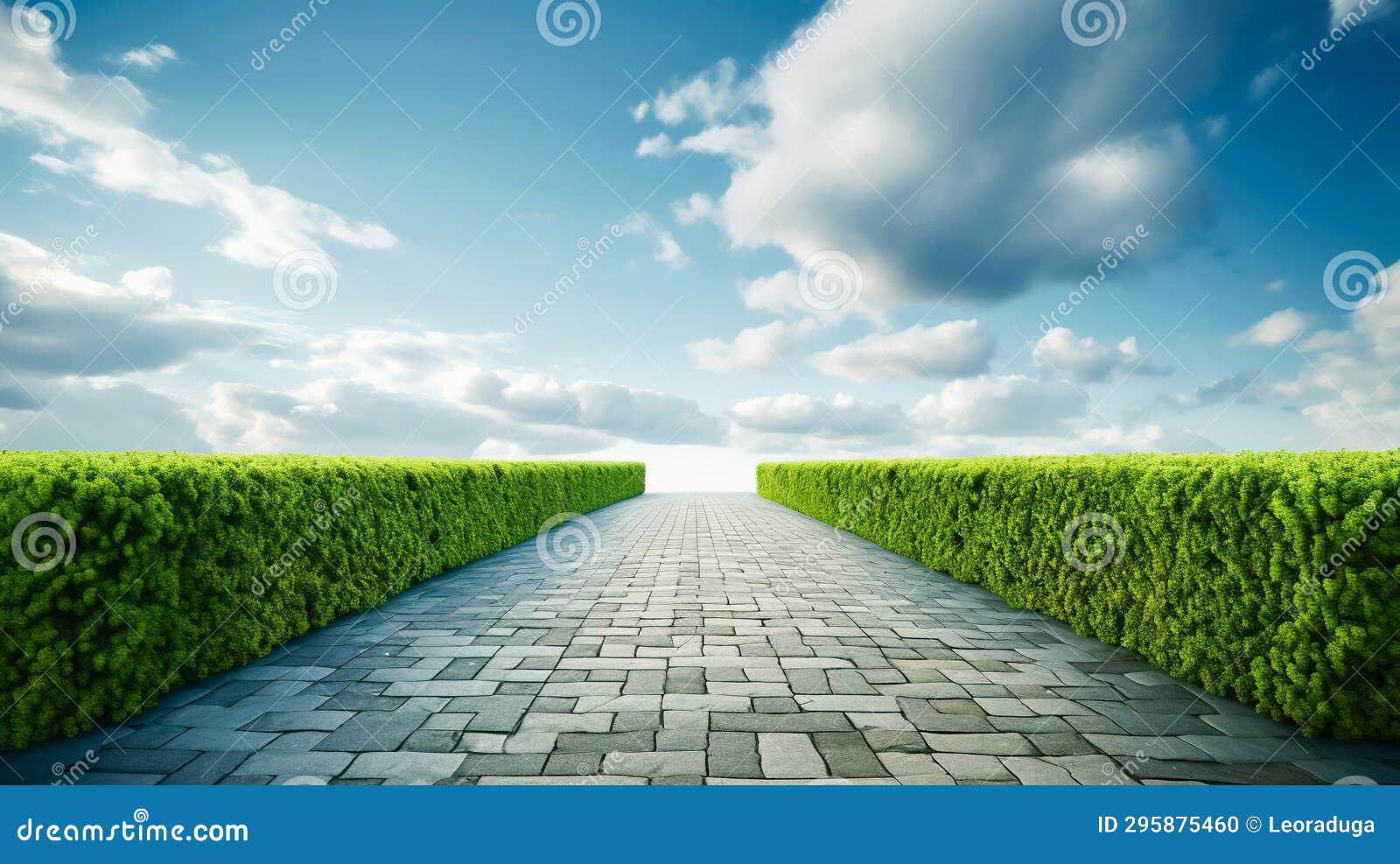 Concrete Path With Green Hedges Trimmed In The Shape Of A Square On A ...