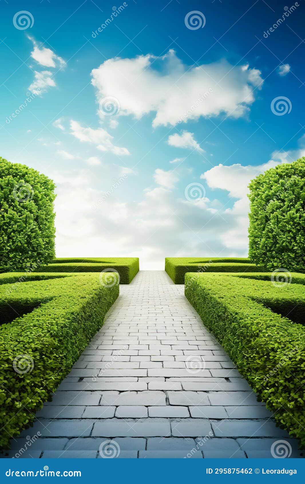 Concrete Path With Green Hedges Trimmed In The Shape Of A Square On A ...