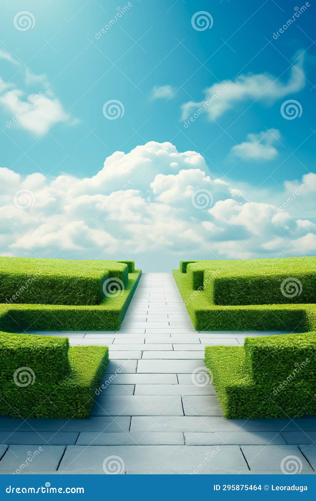 Concrete Path With Green Hedges Trimmed In The Shape Of A Square On A ...