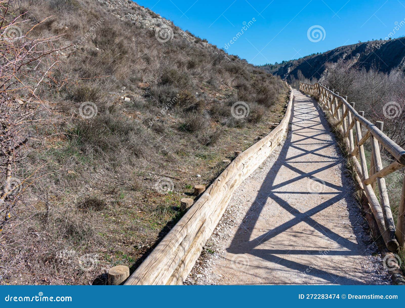 Concrete Path with Wooden Railing in the Bush Stock Photo - Image of ...