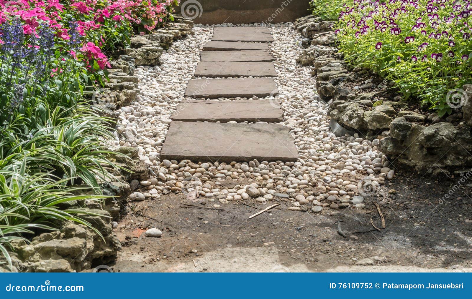 Concrete Pathway in garden stock photo. Image of green - 76109752