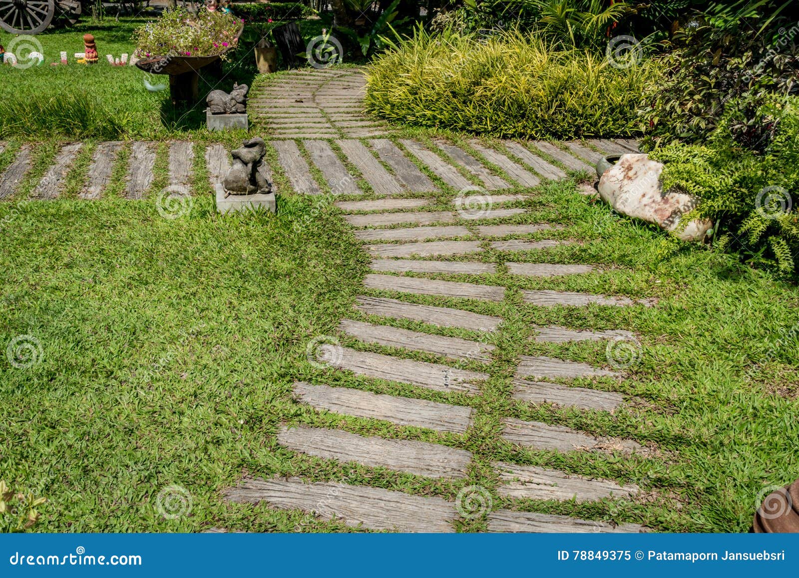 Concrete Pathway in garden stock image. Image of grass - 78849375