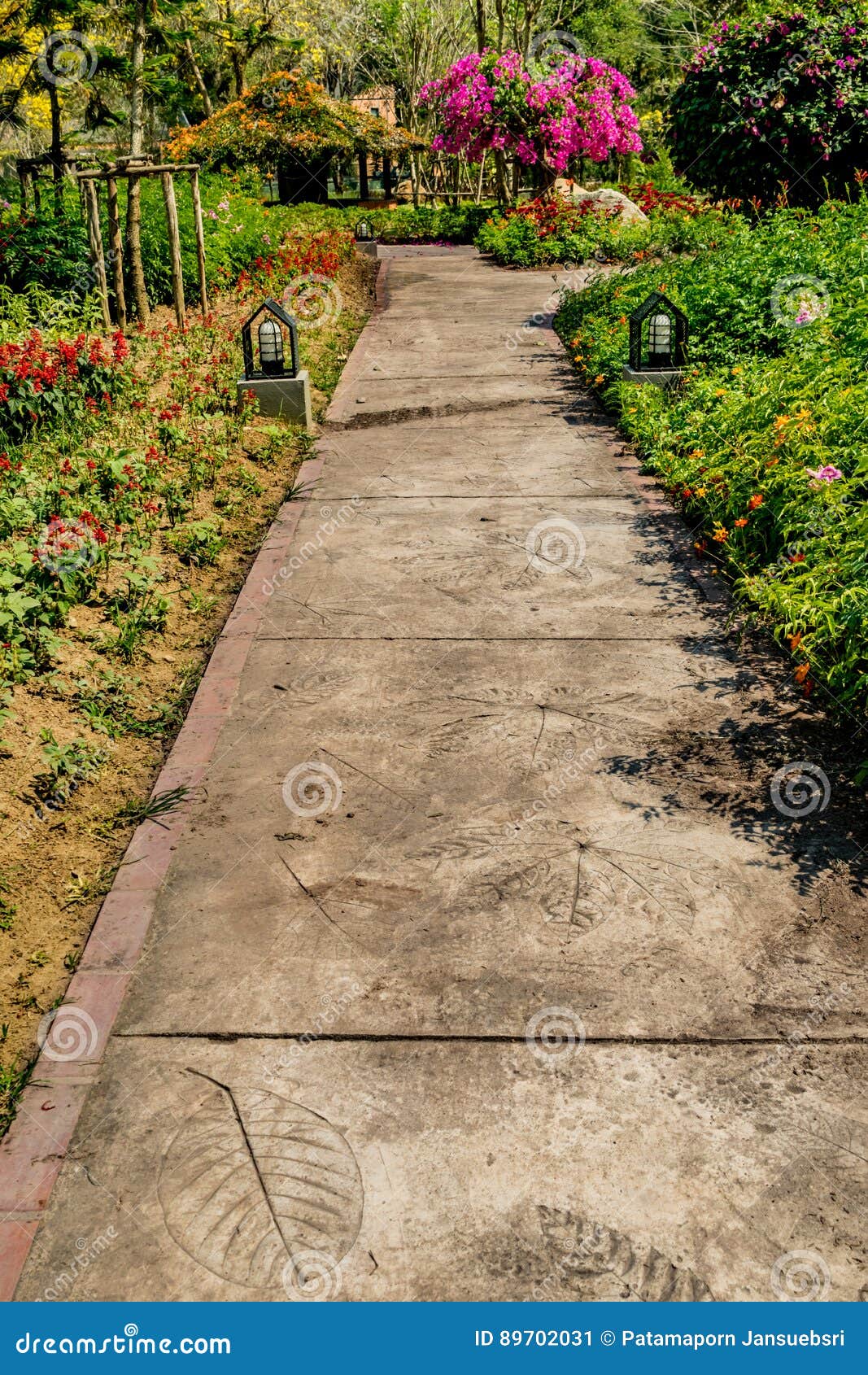 Concrete Pathway in garden stock image. Image of park - 89702031