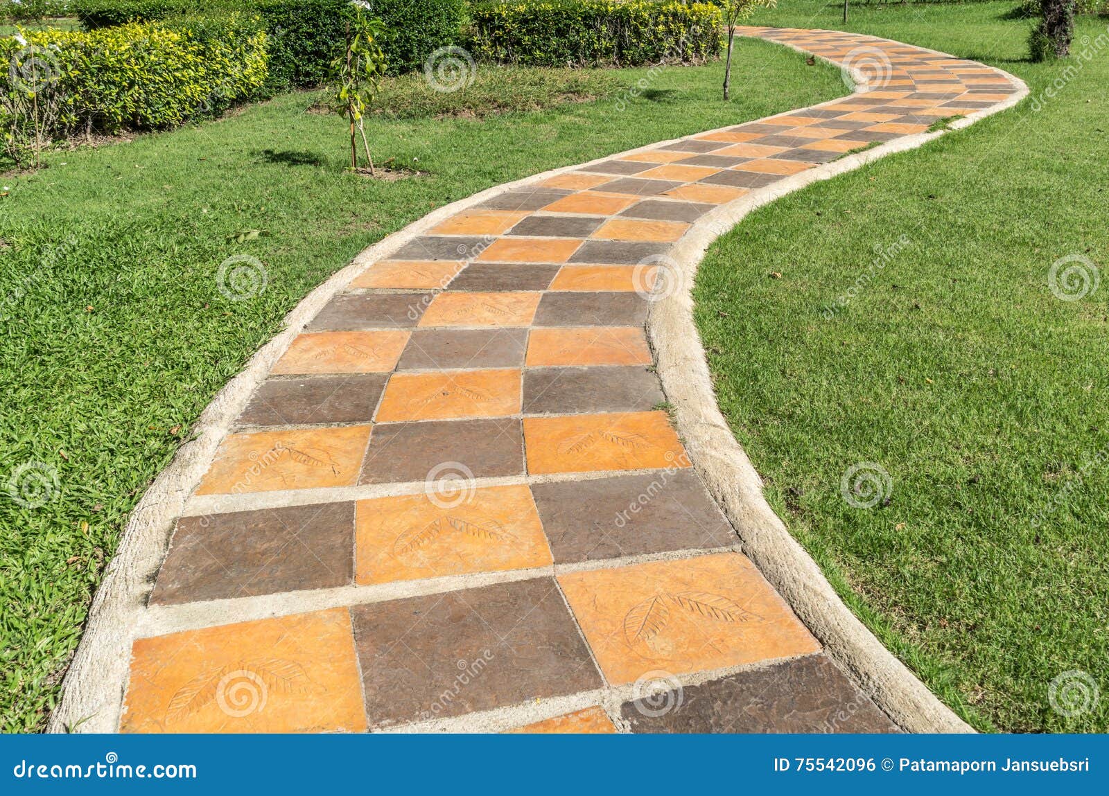 Concrete Pathway in the Park Stock Photo - Image of bench, walkway ...