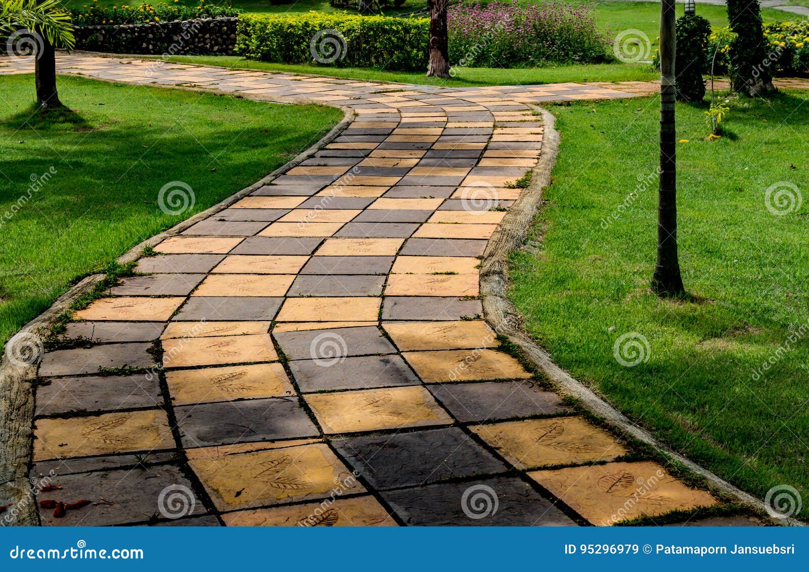 Concrete Pathway in the Park Stock Image - Image of path, leaf: 95296979
