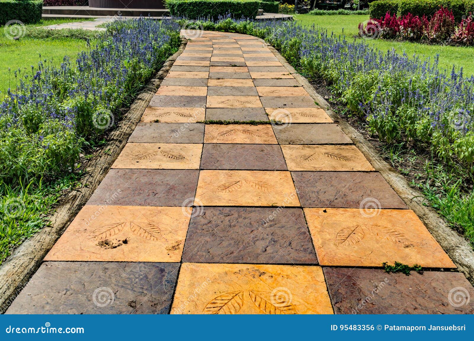 Concrete Pathway in the Park Stock Photo - Image of tree, sidewalk ...