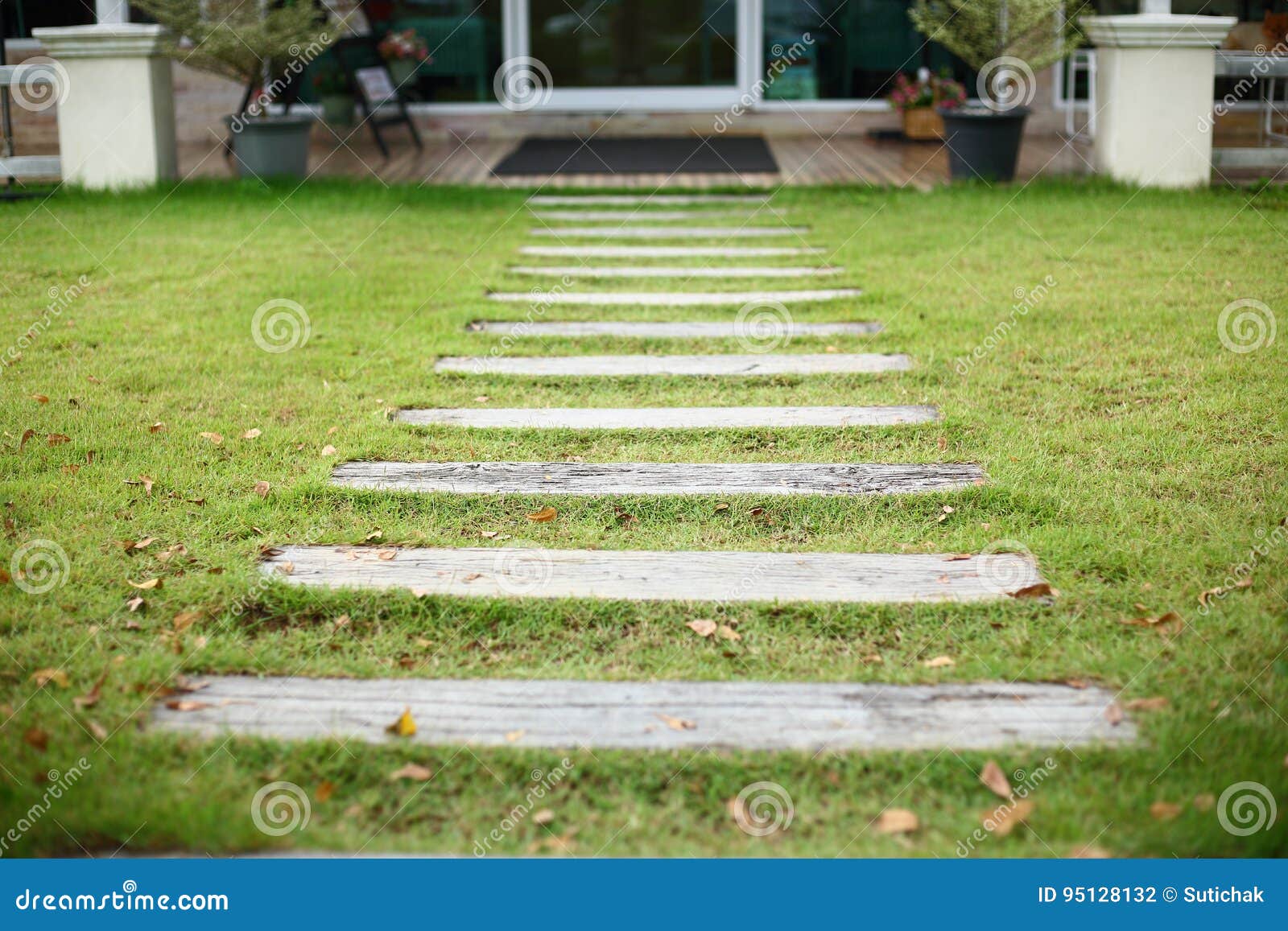 Concrete Pathway Pavement Step on Green Grass Stock Photo - Image of ...