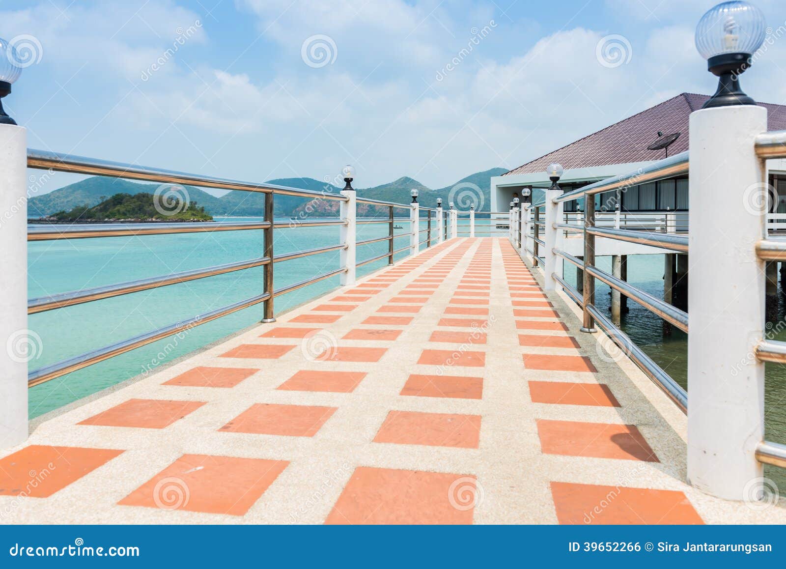Pathway With Railing And Sign Board With Roof On Grass Land In ...
