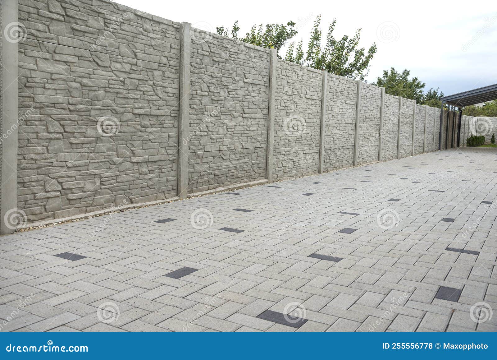 Concrete Pattern Fence and Block Paving Tiles Stock Photo - Image of ...