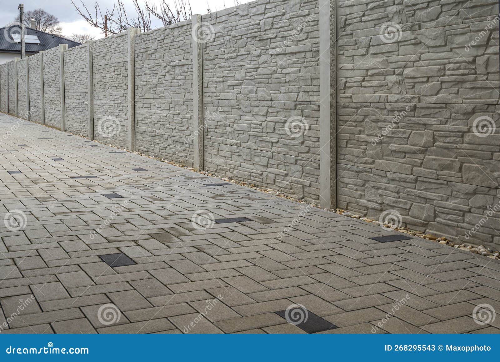 Concrete Pattern Fence and Block Paving Tiles Stock Image - Image of ...