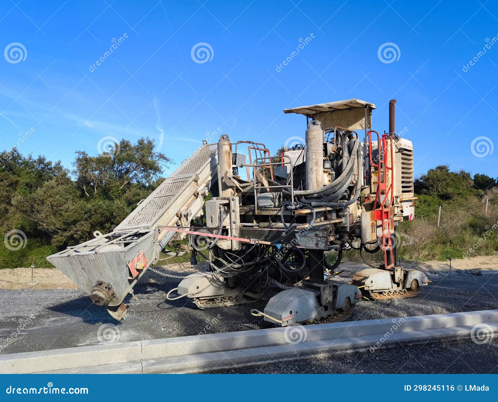 Concrete paving machine stock photo. Image of land, belt - 298245116