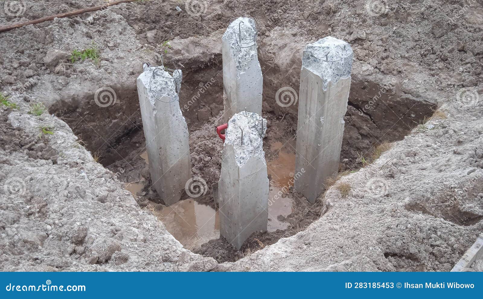Concrete Piles for Building Foundation Stock Image - Image of group ...