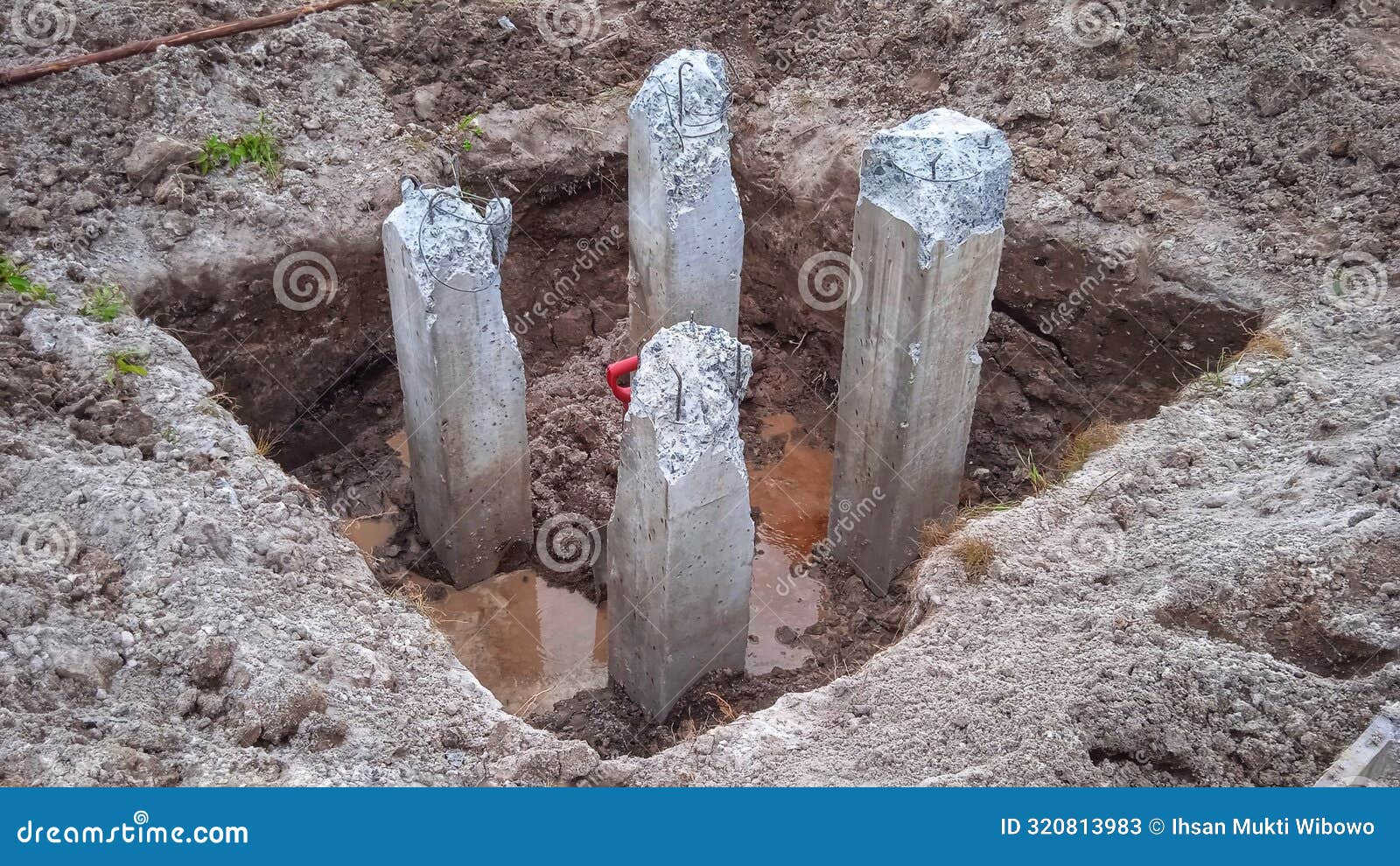 Concrete Piles for Building Foundation Stock Image - Image of rebar ...