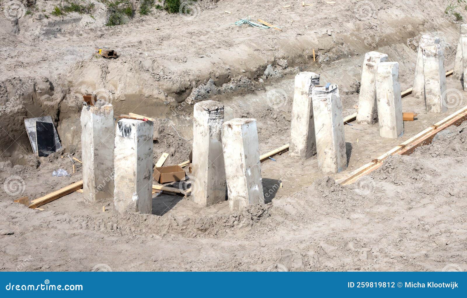 Concrete Piles Foundation for a New Building on Construction Site Stock ...