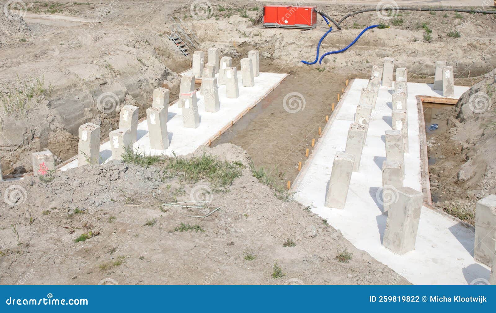 Concrete Piles Foundation for a New Building on Construction Site Stock ...