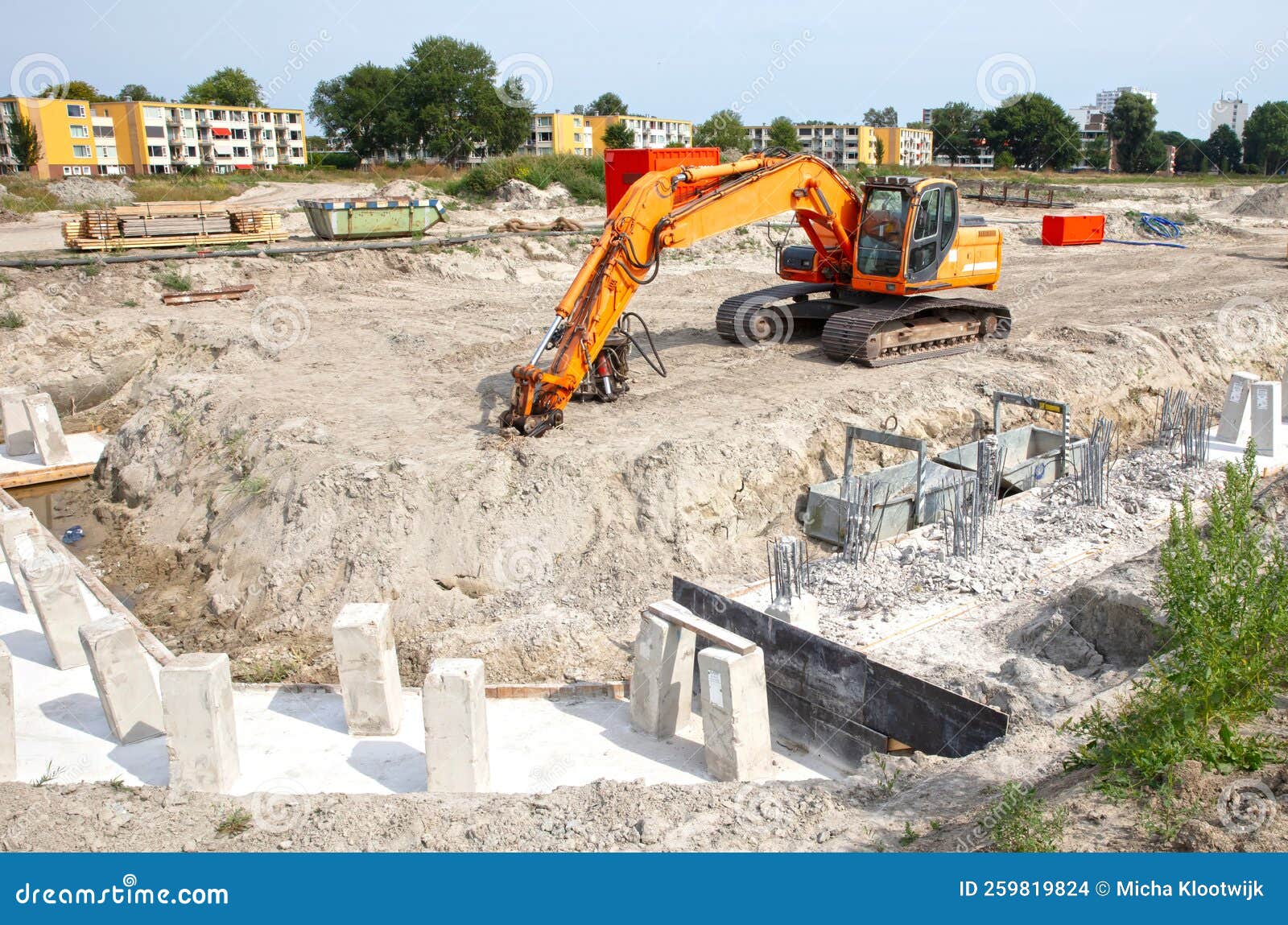 Concrete Piles Foundation for a New Building on Construction Site Stock ...