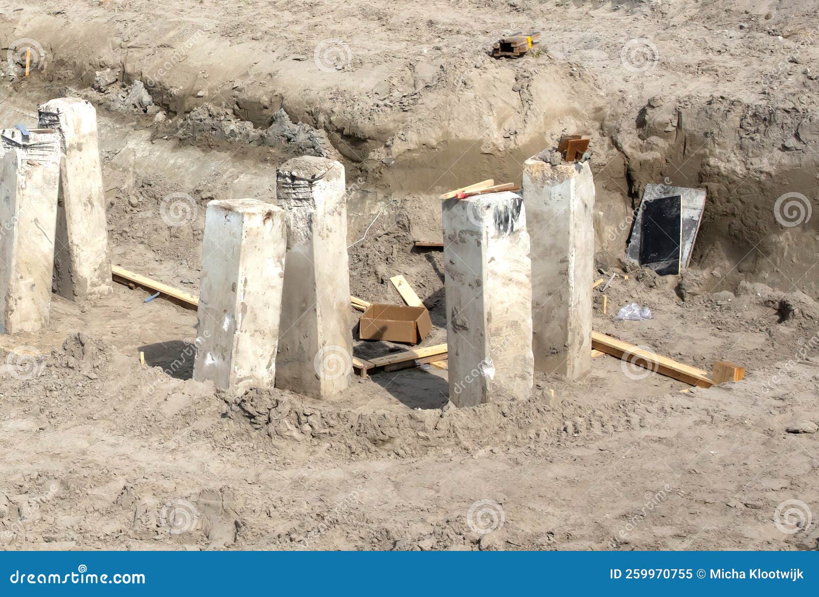 Concrete Piles Foundation for a New Building on Construction Site Stock ...