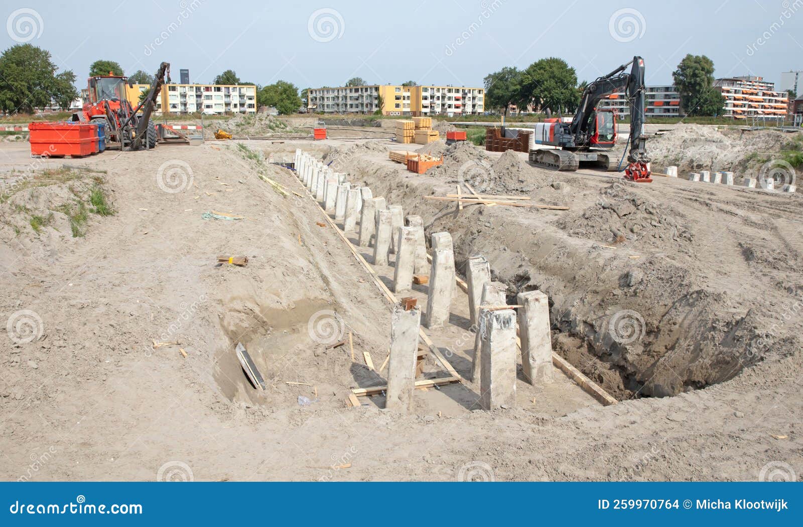 Concrete Piles Foundation for a New Building on Construction Site Stock ...