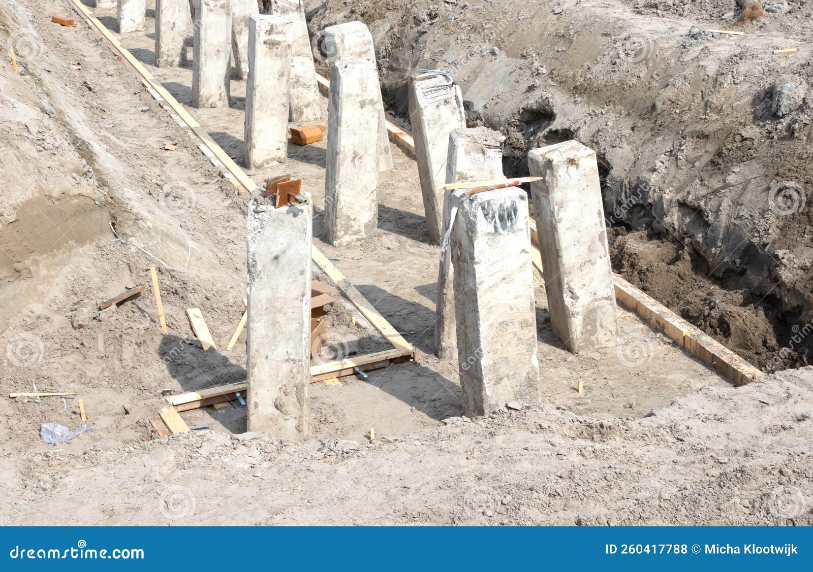 Concrete Piles Foundation for a New Building on Construction Site Stock ...