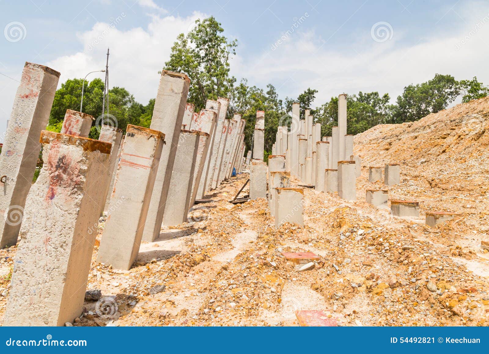 Concrete Piling Bars Pounded into Ground at Construction Site Stock ...