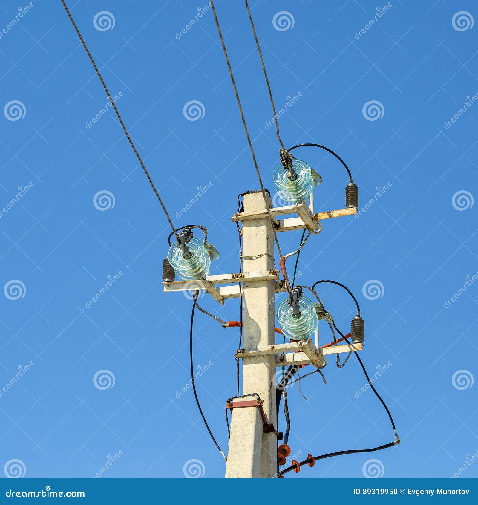 A Concrete Pillar with Fixed Wires Electric Stock Photo - Image of ...