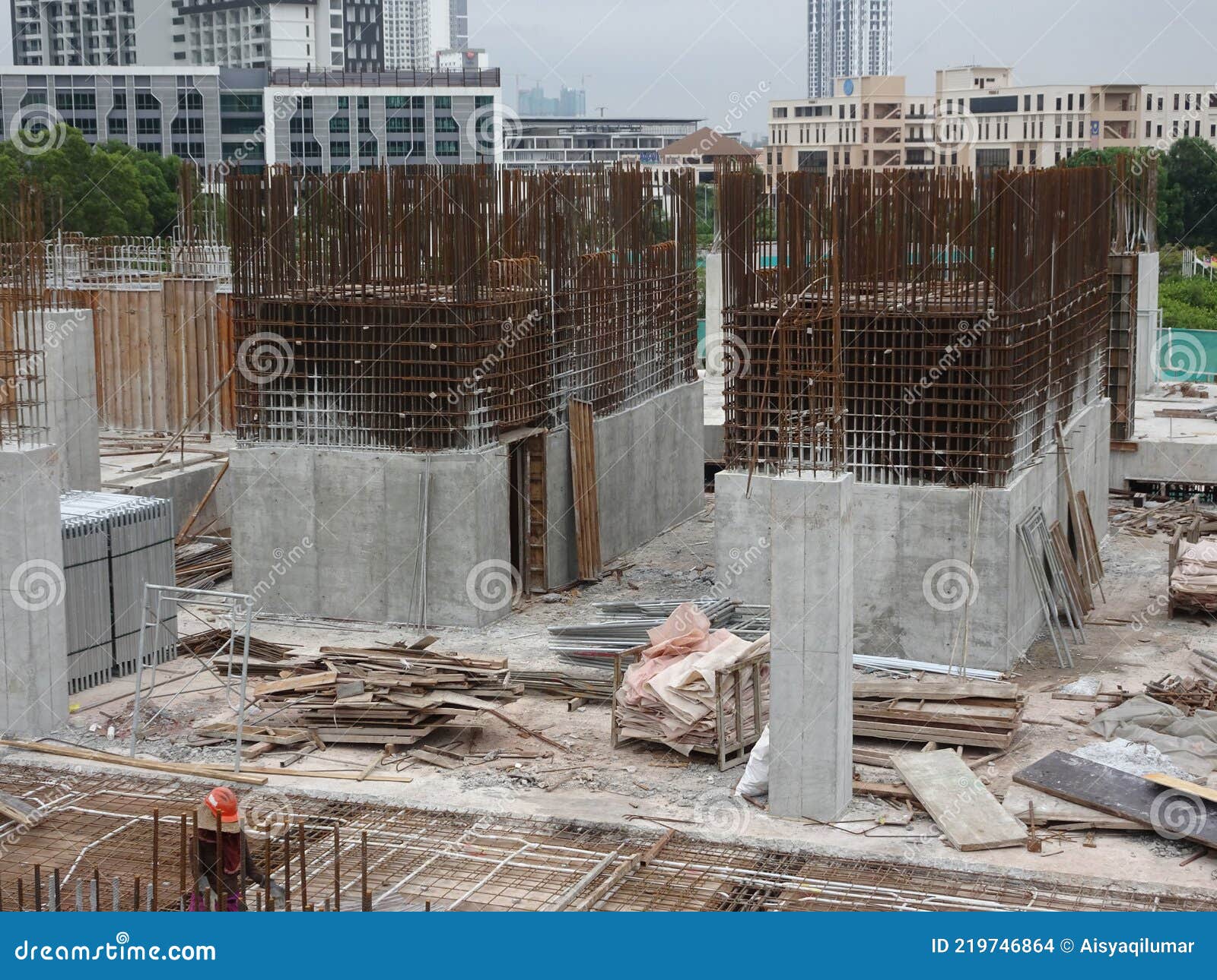 The Concrete Pillar Structure is Under Construction at the Construction ...