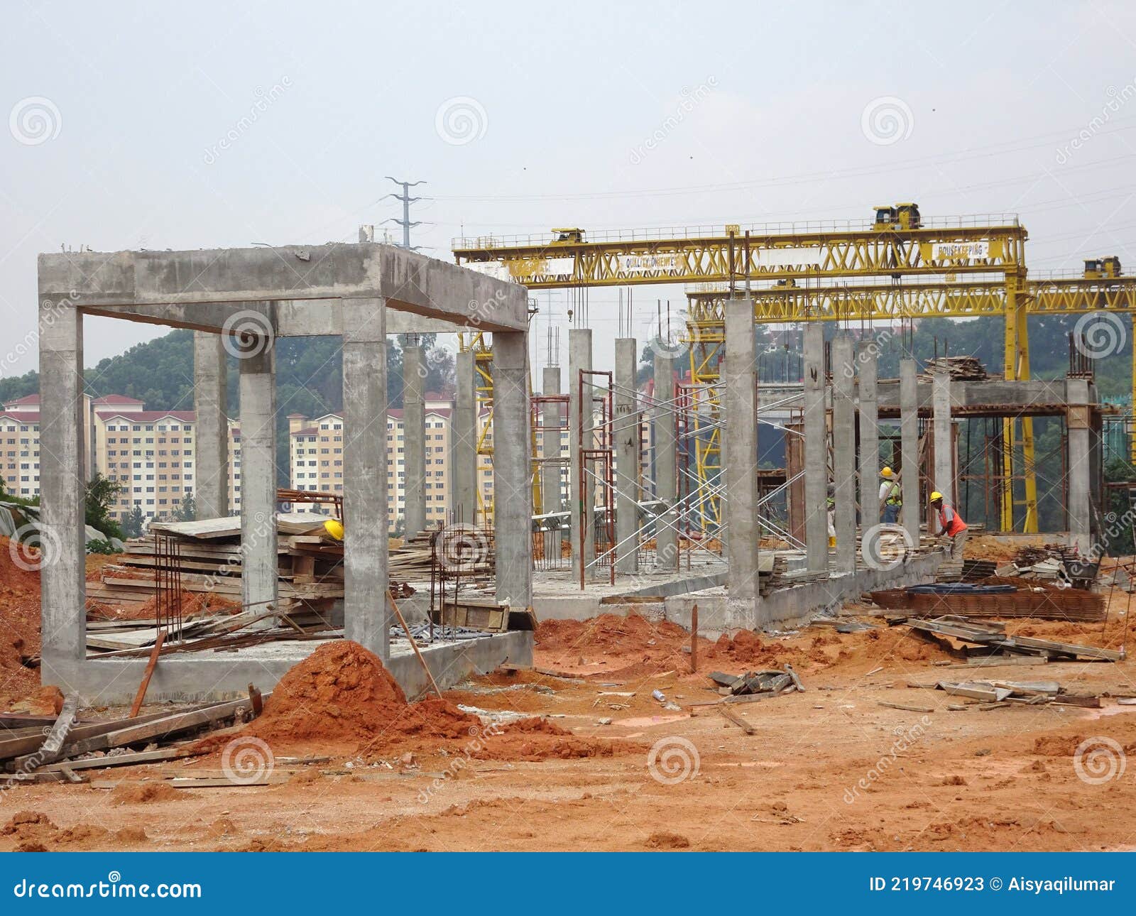 The Concrete Pillar Structure is Under Construction at the Construction ...