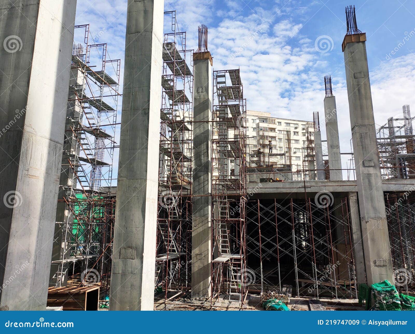 The Concrete Pillar Structure is Under Construction at the Construction ...