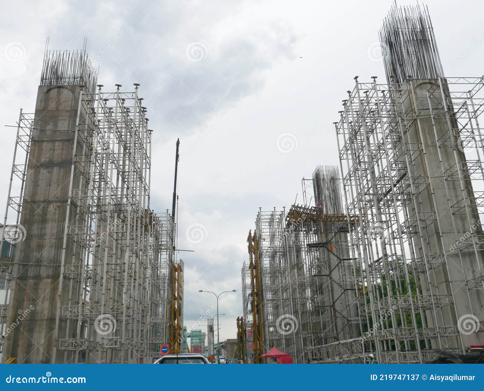 The Concrete Pillar Structure is Under Construction at the Construction ...
