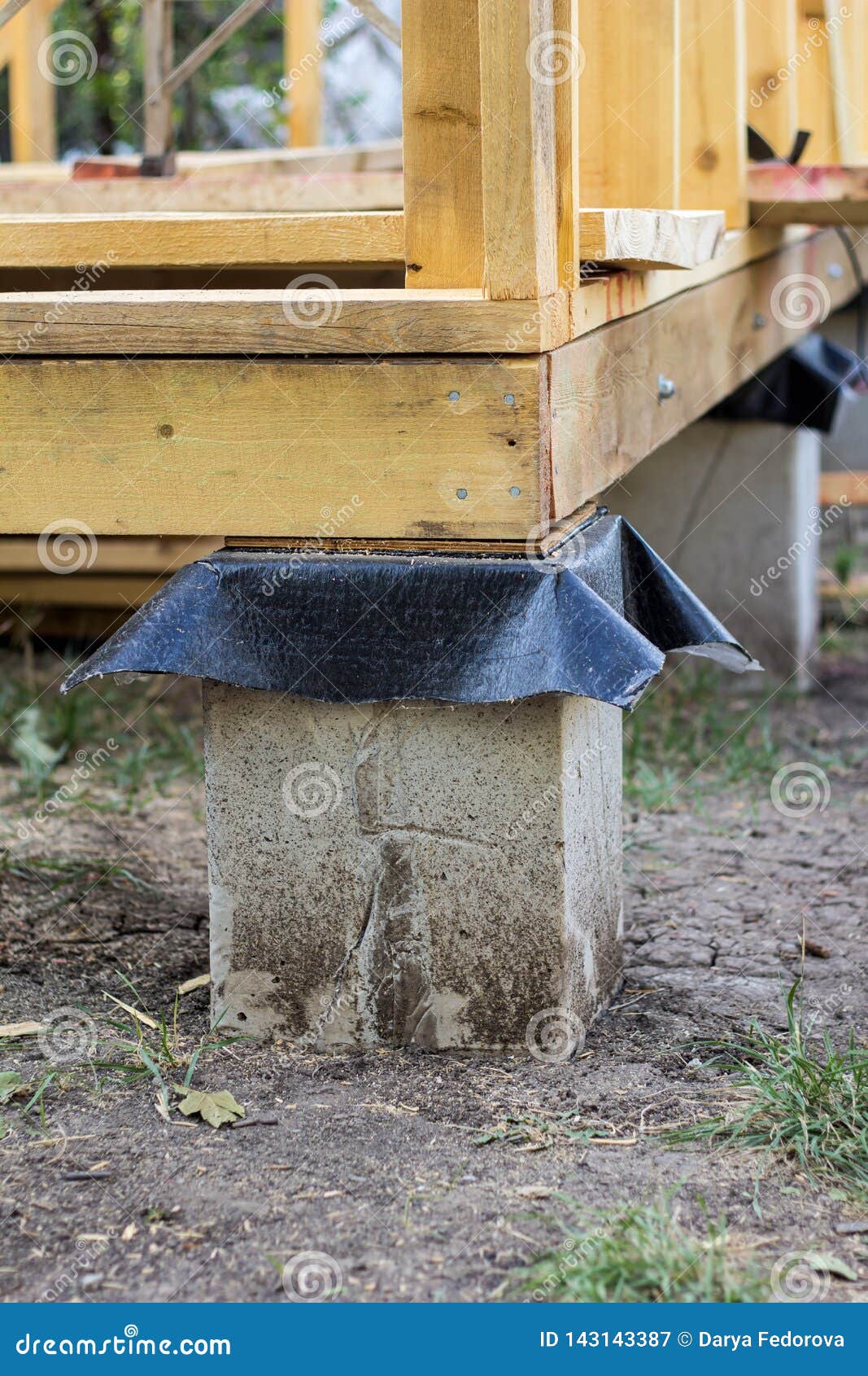 Concrete Pillars Base for Structure of the House with Wooden Carcass ...