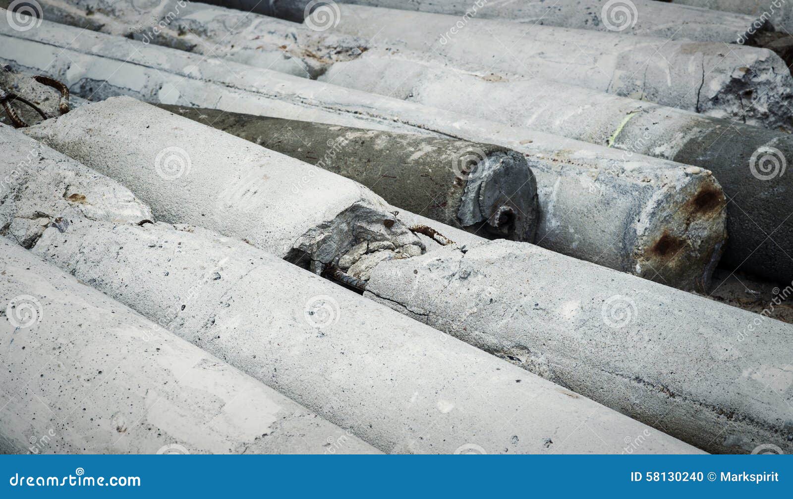 Concrete Pillars on the Ground. Concrete Structure Damaged. Stock Photo ...