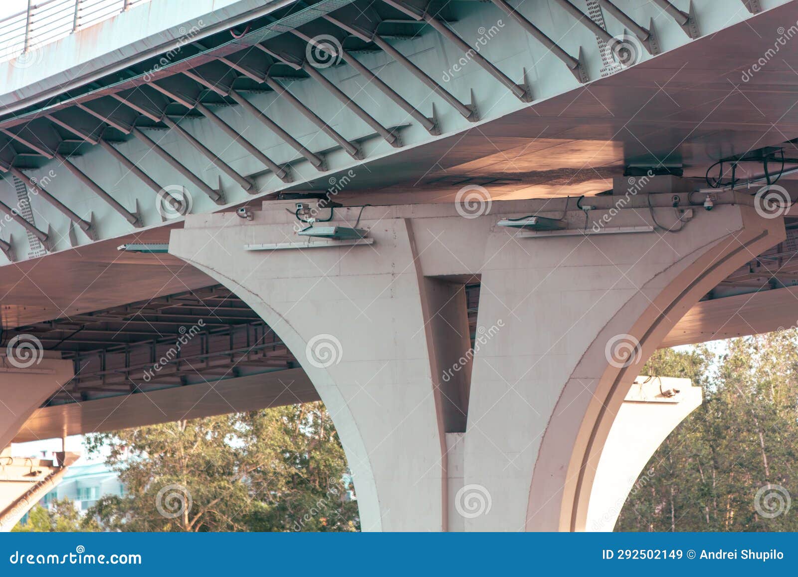 Concrete Pillars of a Large Bridge. Bottom View Stock Image - Image of ...