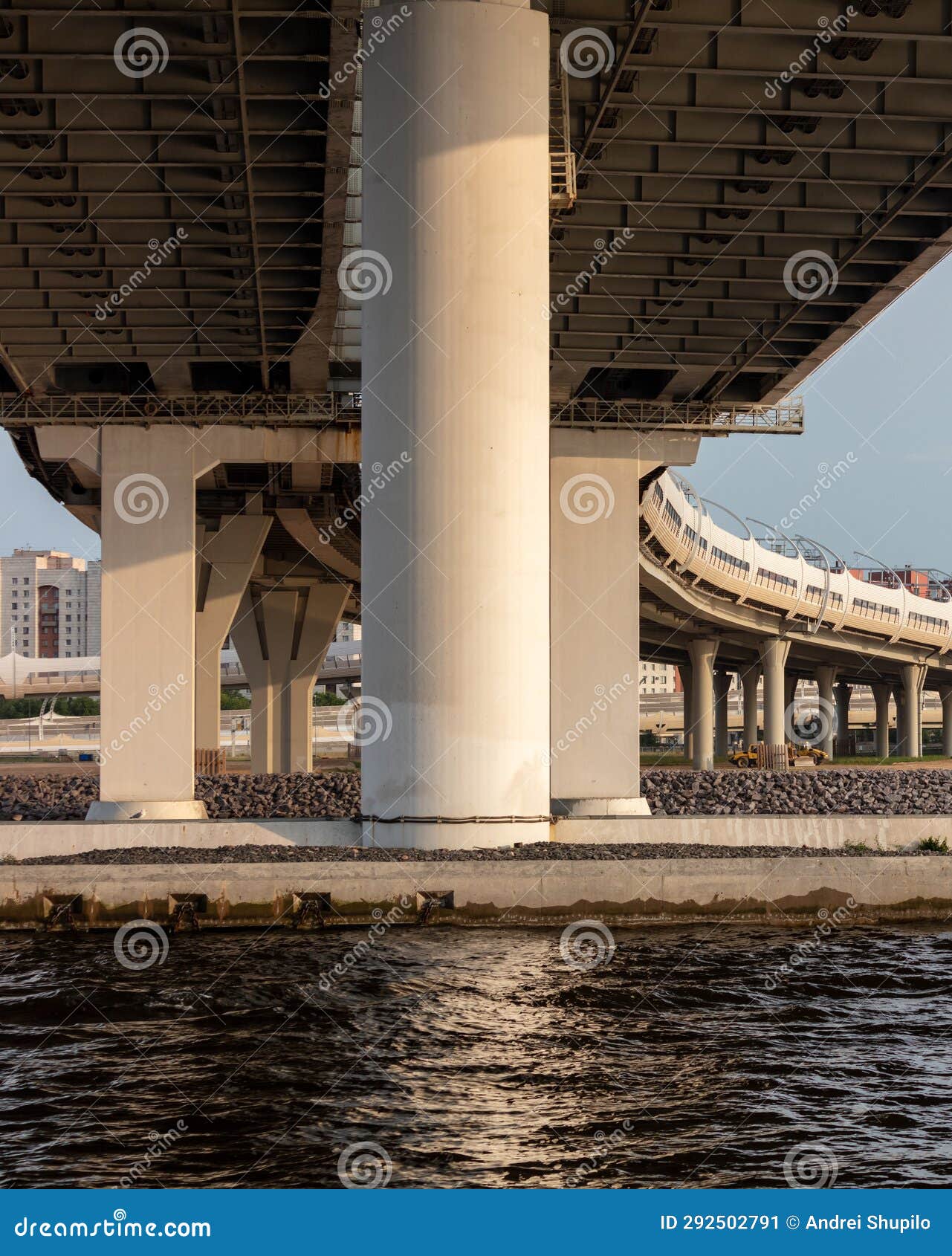 Concrete Pillars of a Large Bridge. Bottom View Stock Image - Image of ...