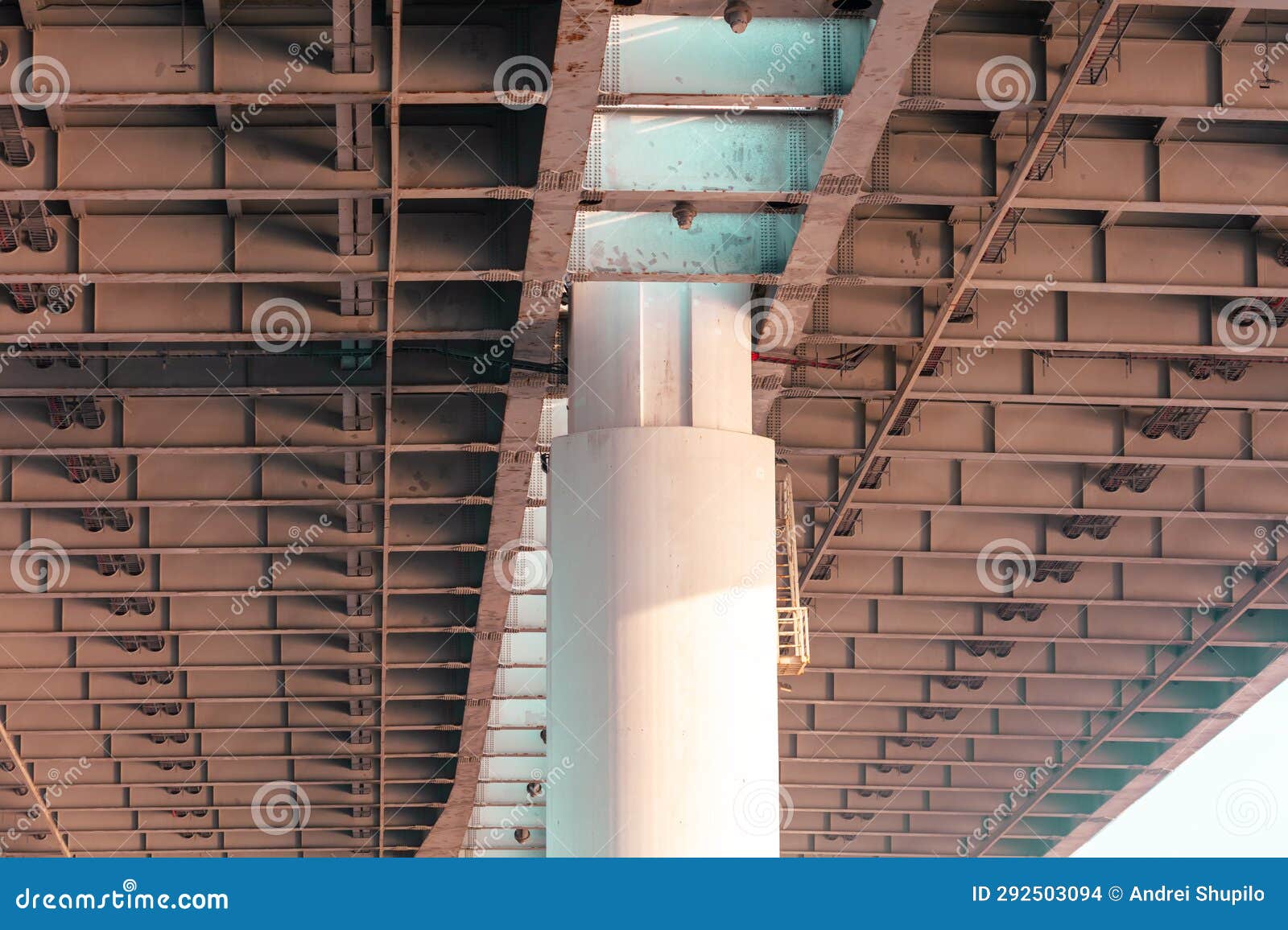 Concrete Pillars of a Large Bridge. Bottom View Stock Photo - Image of ...