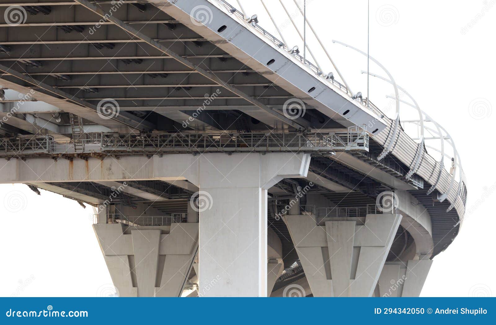 Concrete Pillars of a Large Bridge. Bottom View Stock Photo - Image of ...