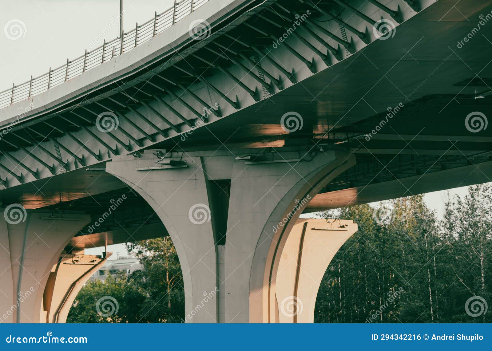 Concrete Pillars of a Large Bridge. Bottom View Stock Photo - Image of ...