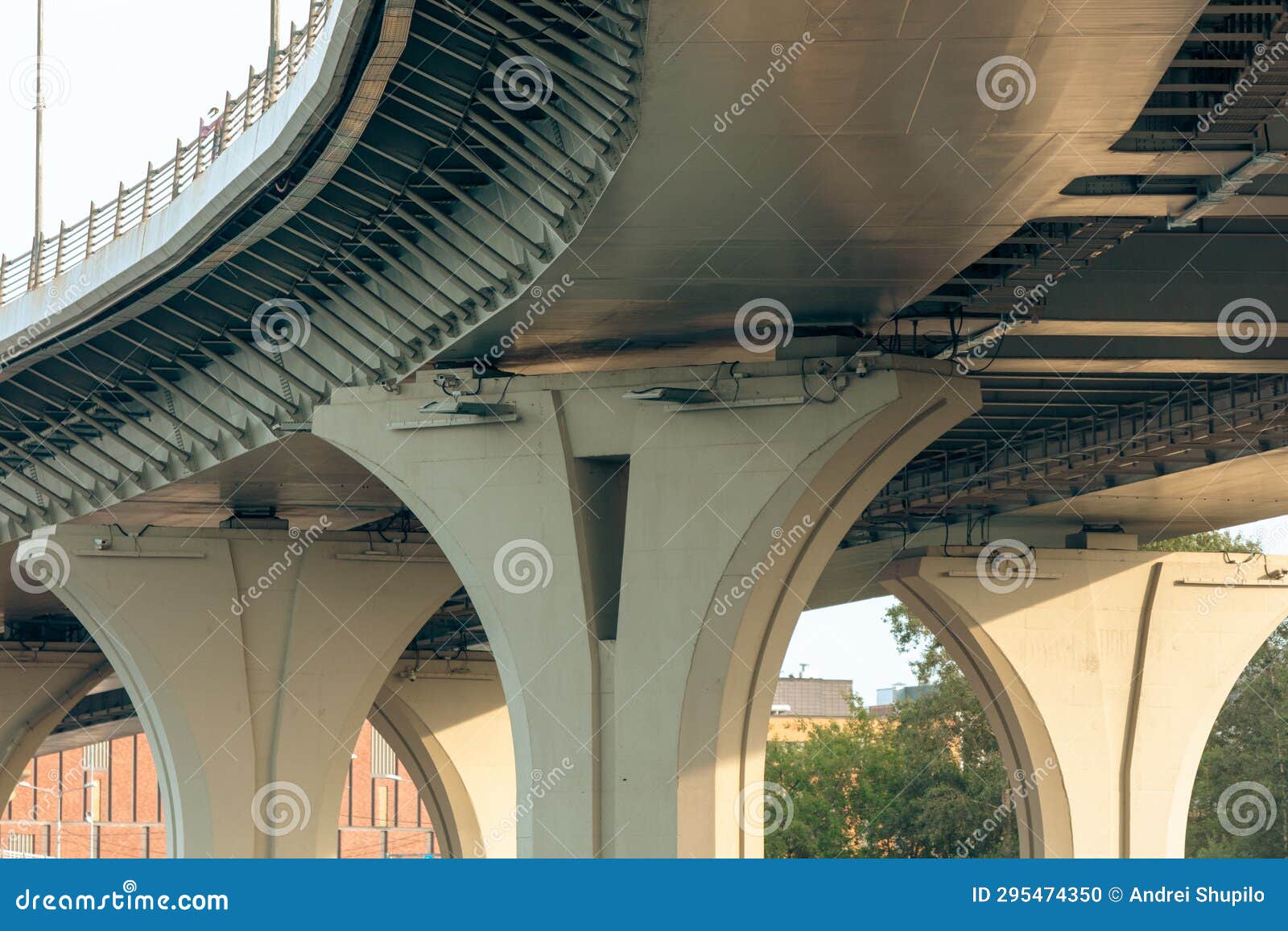 Concrete Pillars of a Large Bridge. Bottom View Stock Photo - Image of ...