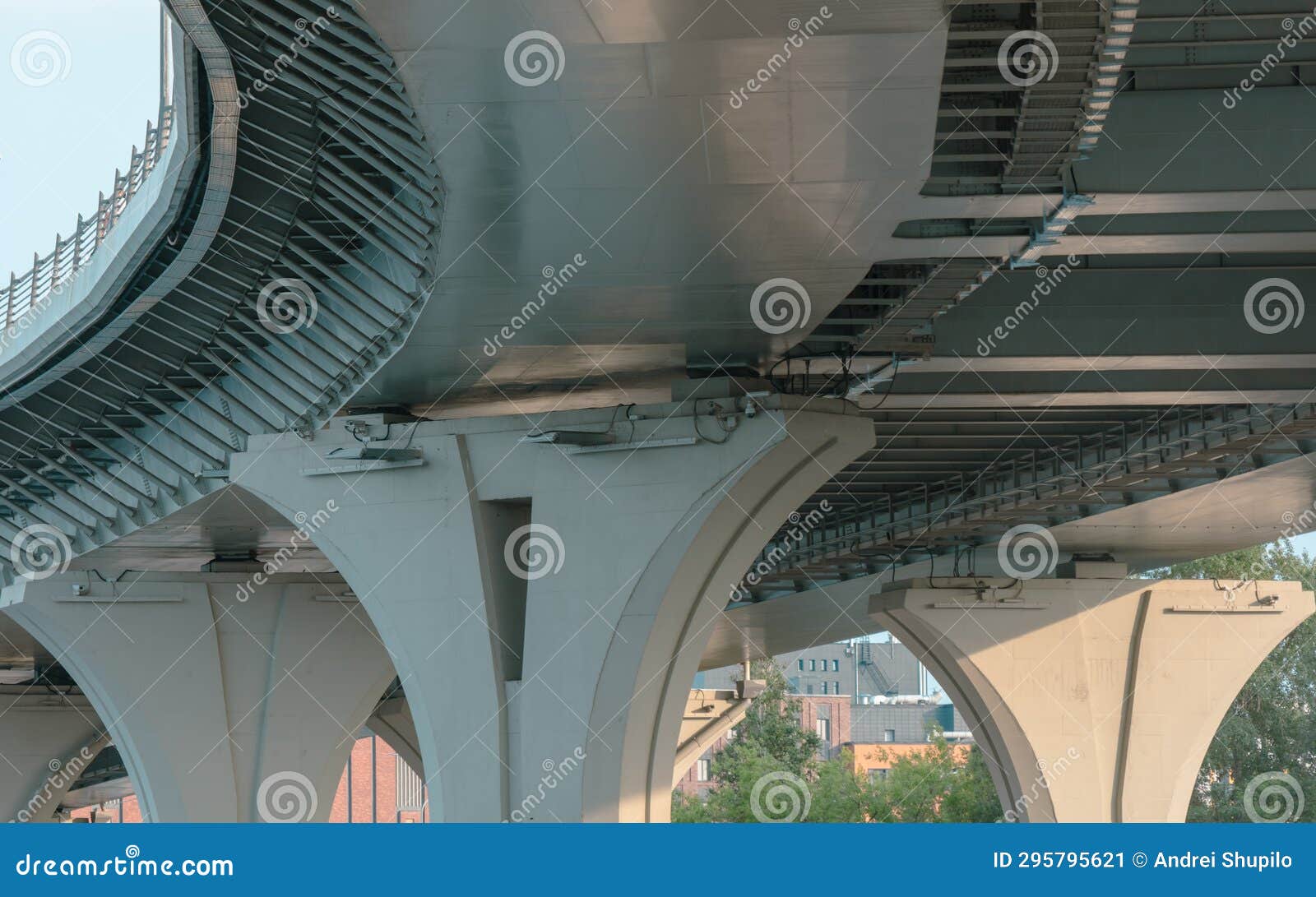 Concrete Pillars of a Large Bridge. Bottom View Stock Image - Image of ...