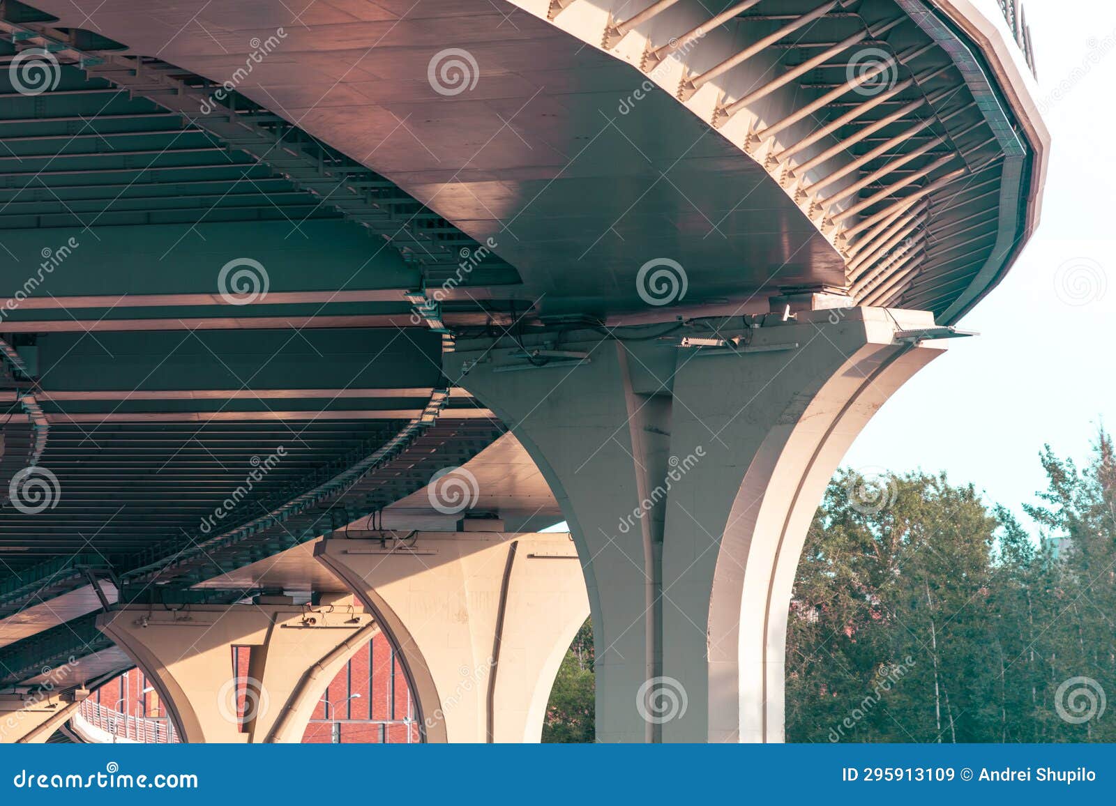 Concrete Pillars of a Large Bridge. Bottom View Stock Image - Image of ...