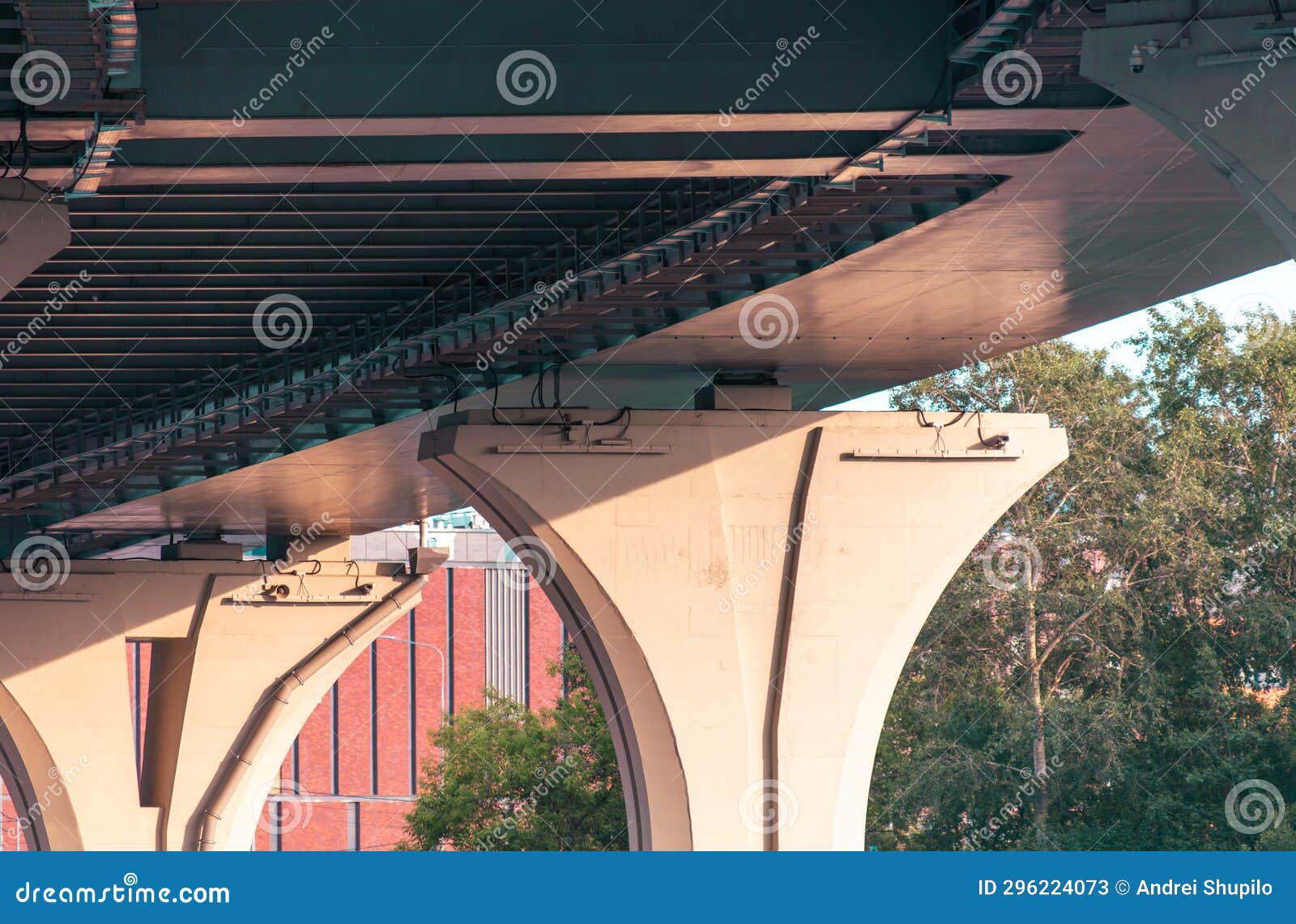 Concrete Pillars of a Large Bridge. Bottom View Stock Image - Image of ...