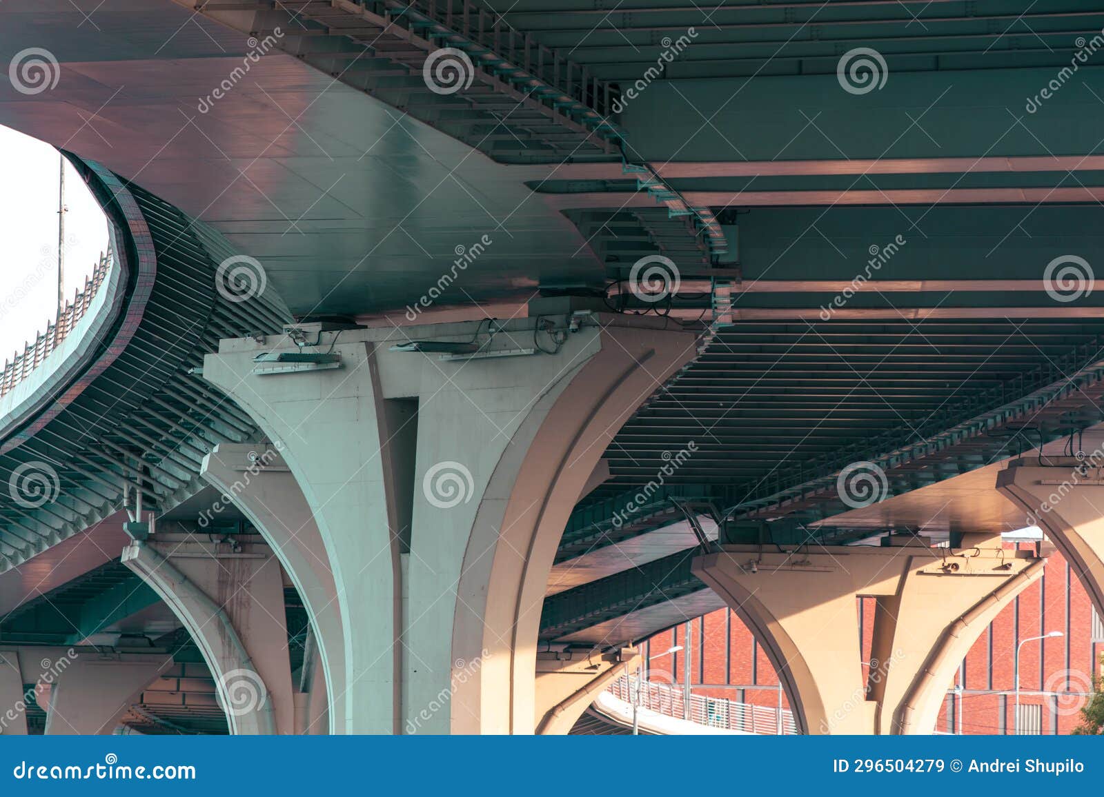 Concrete Pillars of a Large Bridge. Bottom View Stock Image - Image of ...