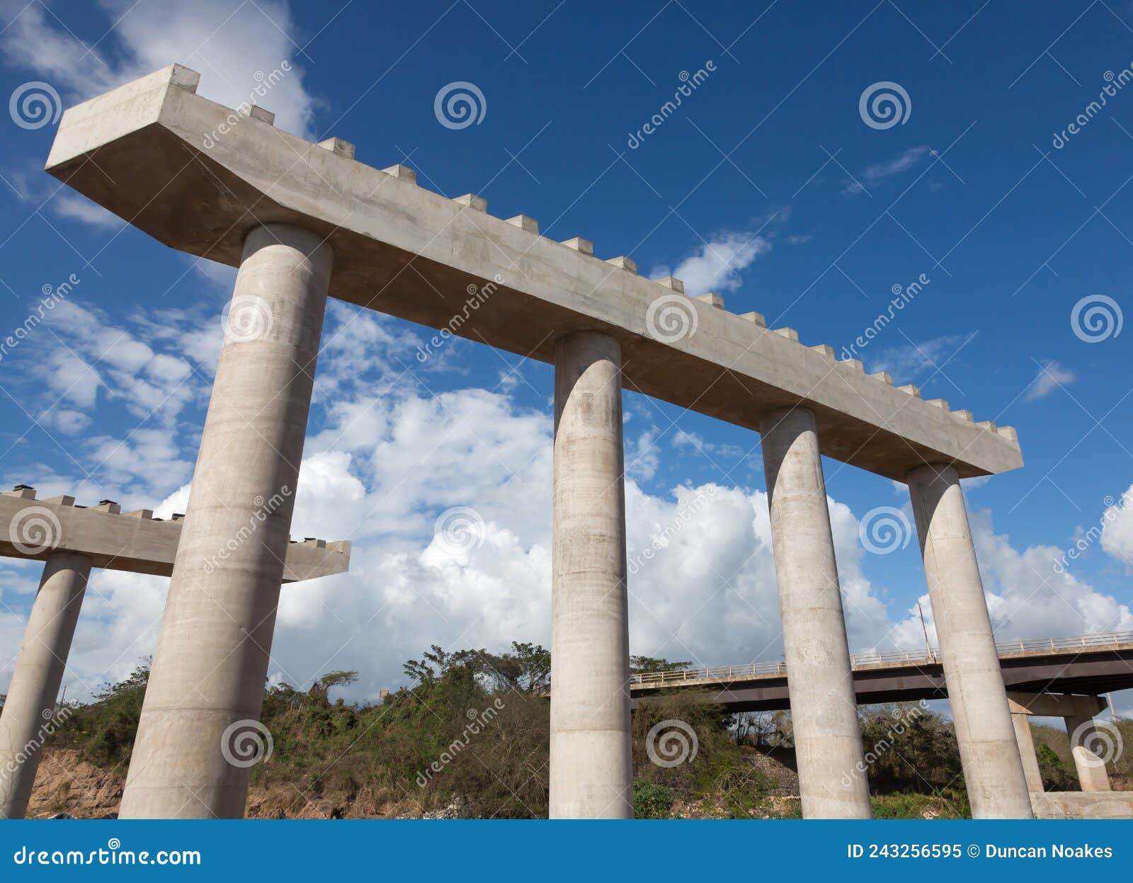 Concrete Pillars for a New Bridge Over a River Stock Image - Image of ...