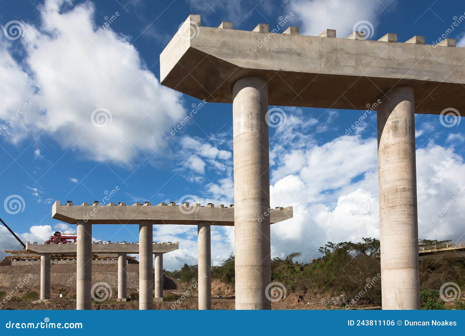 Concrete Pillars for a New Bridge Over a River Stock Photo - Image of ...