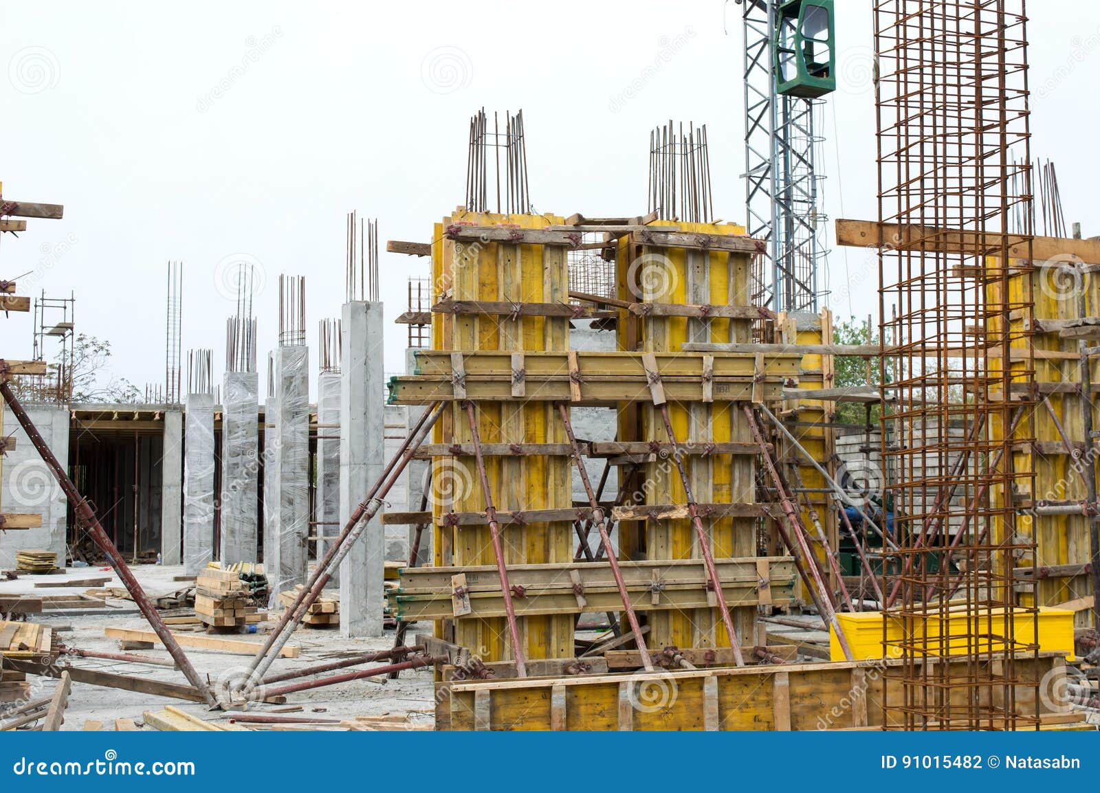 Concrete Pillars Supported with Boards on Construction Site Stock Photo ...