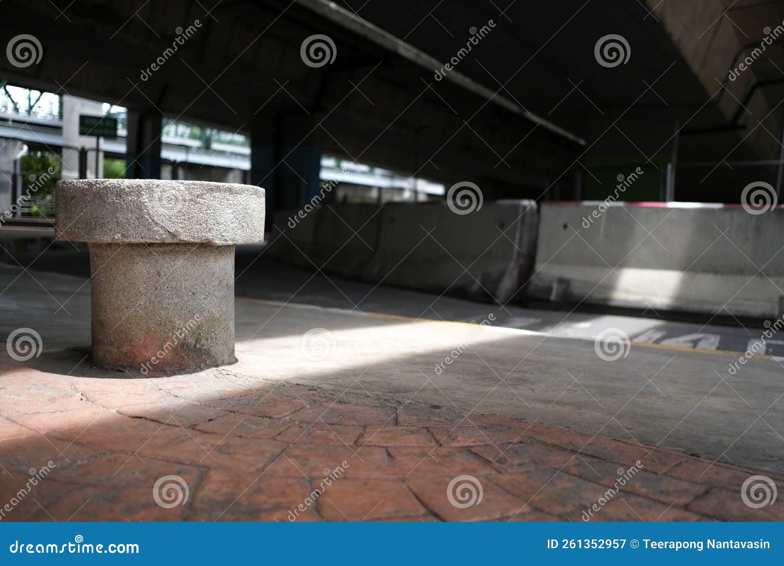 Concrete Pin Barrier with Light Beam. Stock Image - Image of landscape ...