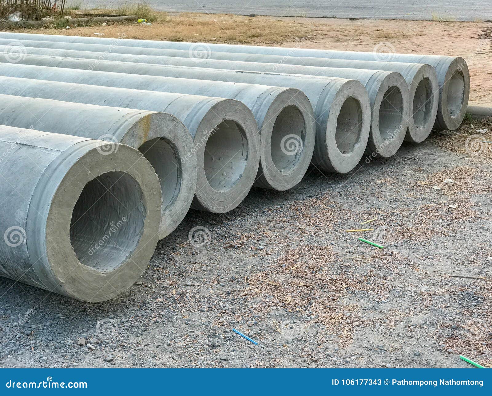 Concrete Pipe Stacked Sewage Water System Stock Image - Image of ...